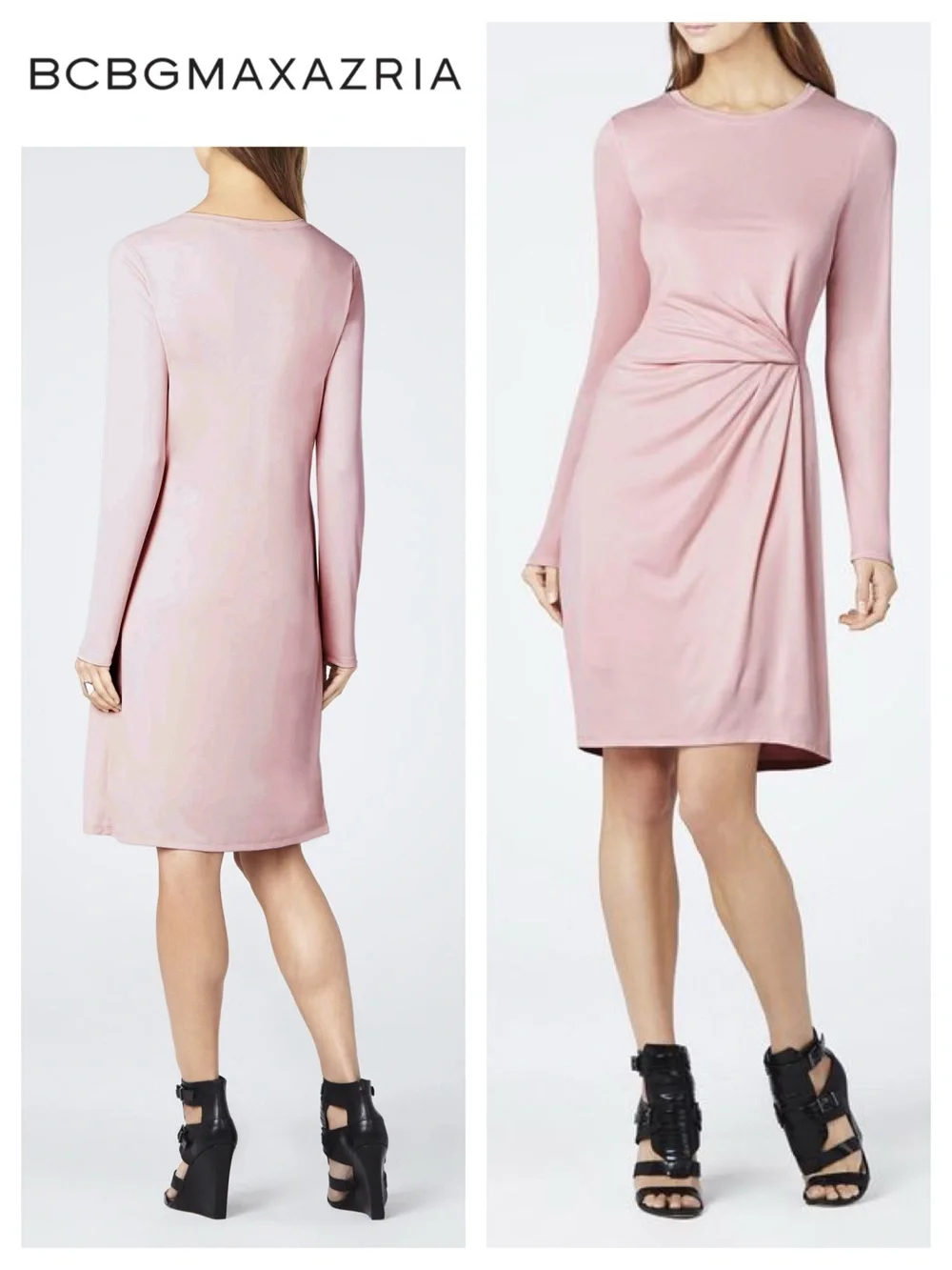 BCBGMaxAzria | Dresses | Bcbgmaxazria Roxie Front Tuck Pleat Longsleeve ...